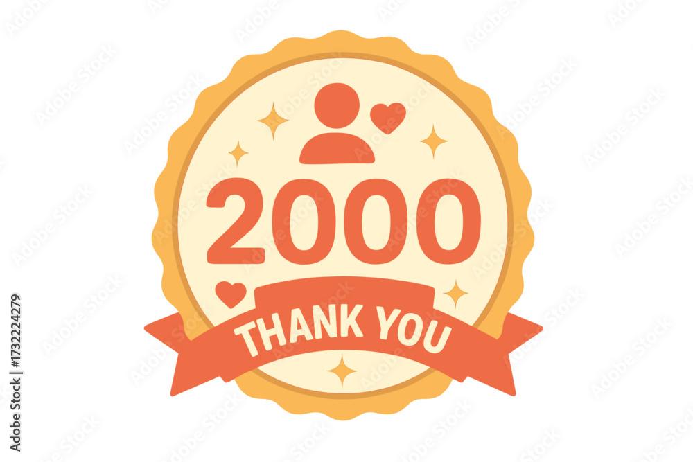 2000 followers celebration thank you badge. Social media milestone. Two ...