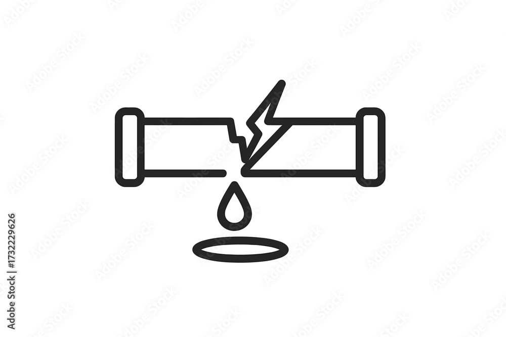 Broken pipe icon water leak vector line symbol. Plumbing problem ...