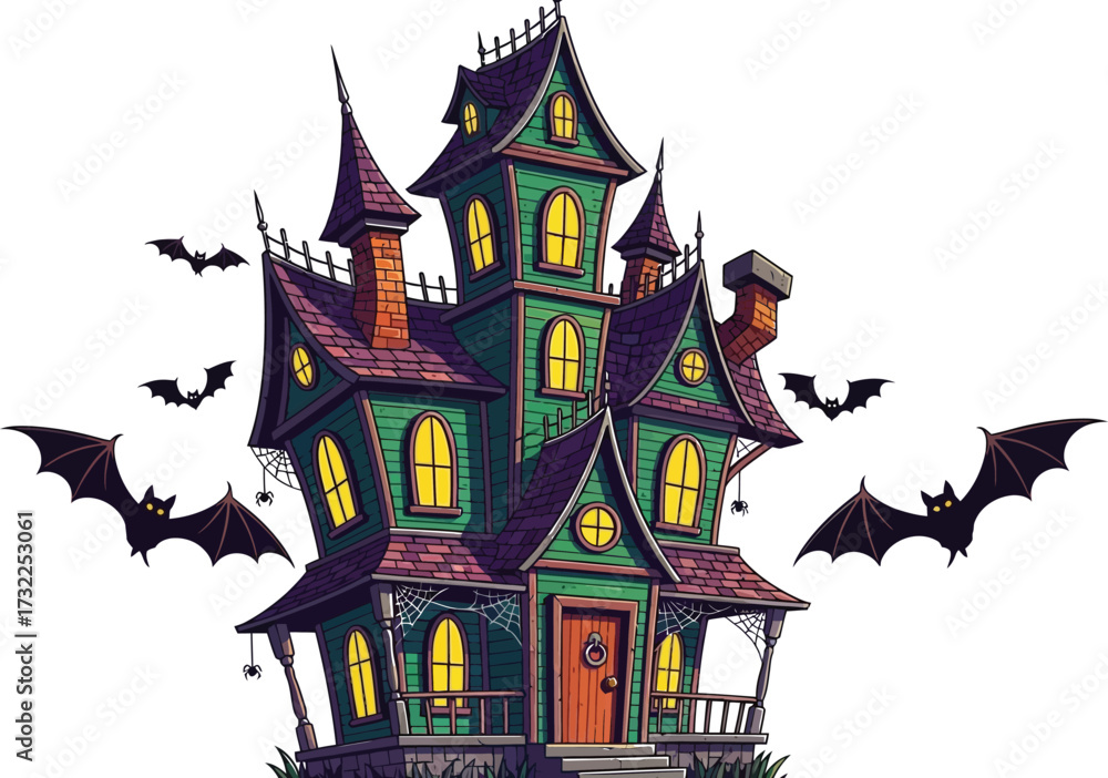 Spooky haunted house with bats flying around, a scary mansion with ...