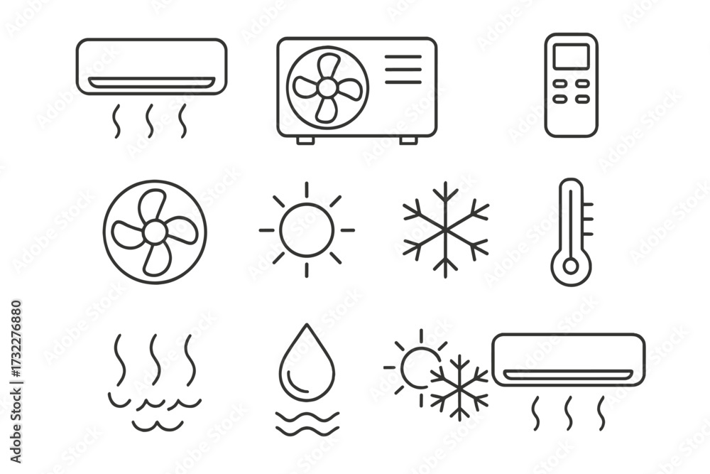 HVAC outline icon bundle. Air conditioner, heating and cooling system ...