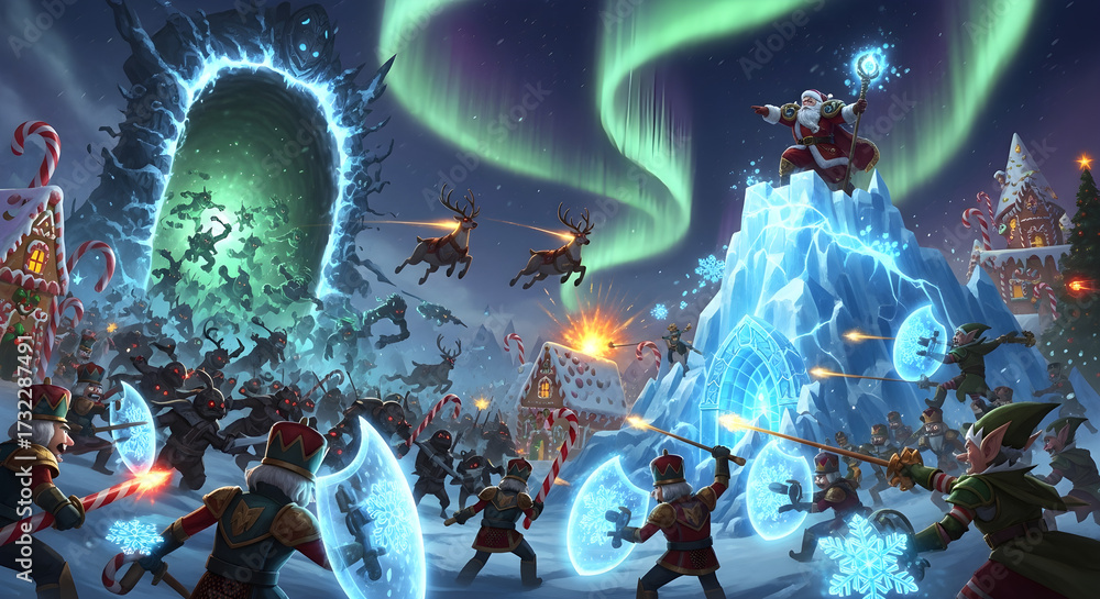 Santa leads elves and reindeer in an epic magical battle under the ...