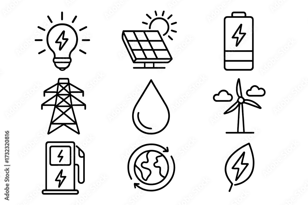 Energy icon set. Green power concept. Renewable, sustainable, and ...