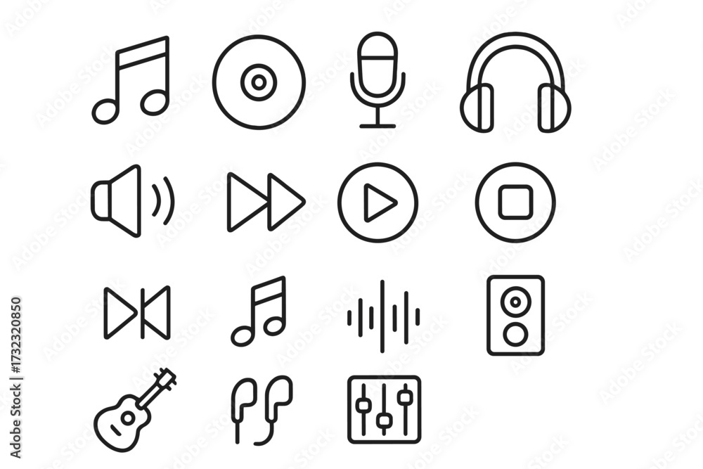 Music and audio line icon set. Media player interface outline symbols ...