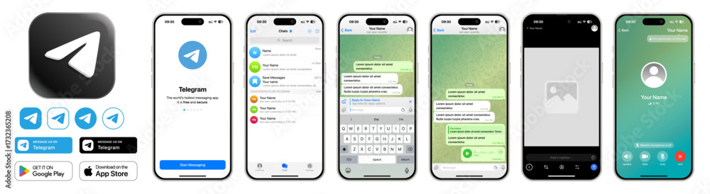 Telegram messenger template UI 2025 update shown on iPhone 17. Editable ...