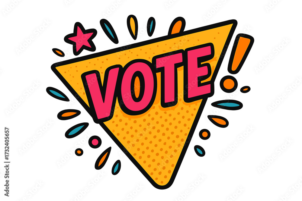 Colorful Vote lettering text in bright orange triangle shape with pop ...