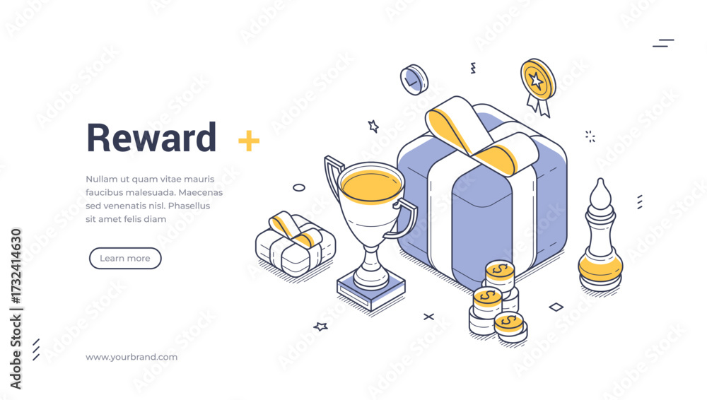 Reward win loyalty gift present best choice isometric web banner design ...