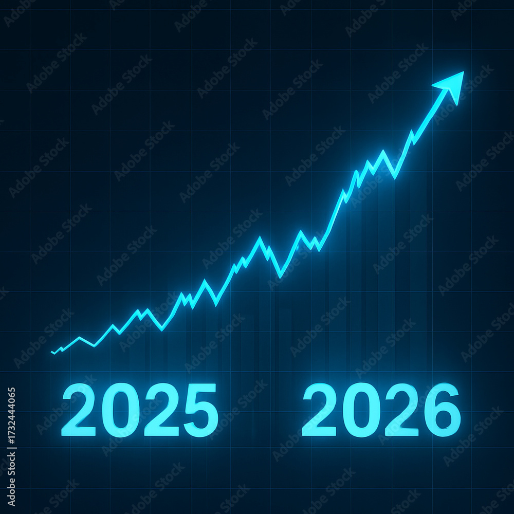 Ilustración de Stock Graph shows upward trend from 2025 to 2026 ...