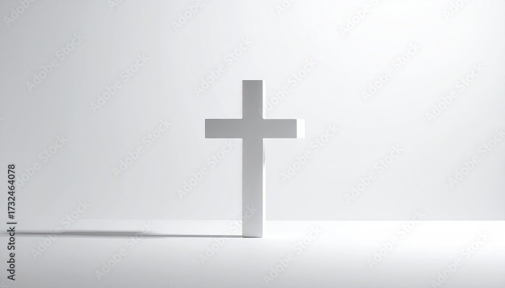 A minimalist depiction of a white cross, standing upright against a ...
