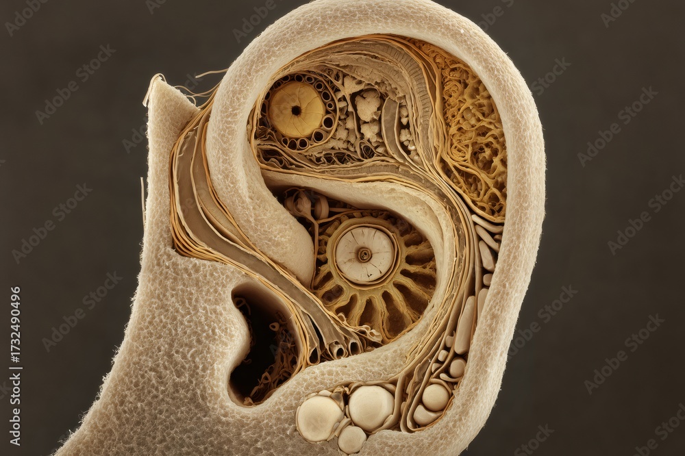 Human ear internal structure presenting details of the cochlea ...