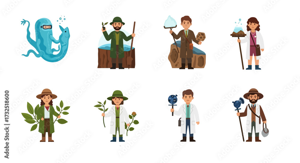 Cartoon illustrations show various characters in nature-related roles ...