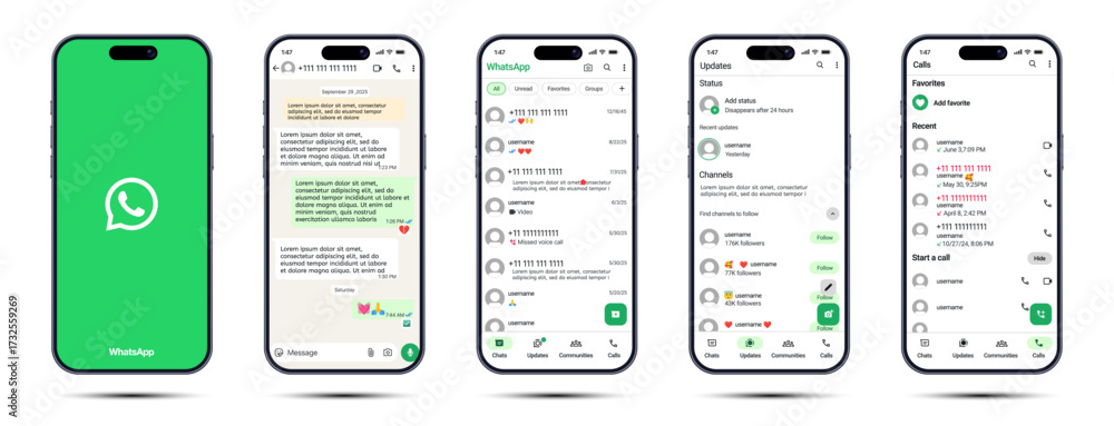 WhatsApp mobile app iPhone 17 pro Max UI mockup template with ...