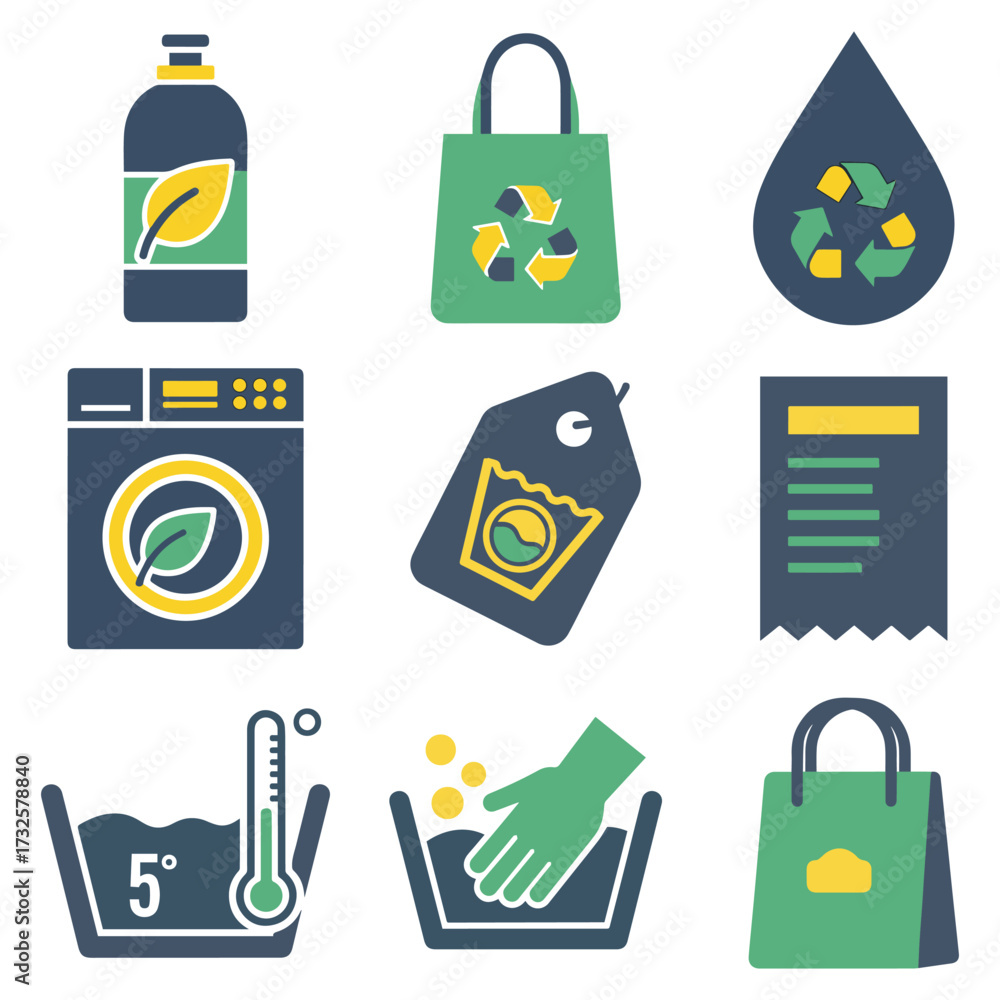 Icon eco-friendly and sustainable practices, including recycling ...