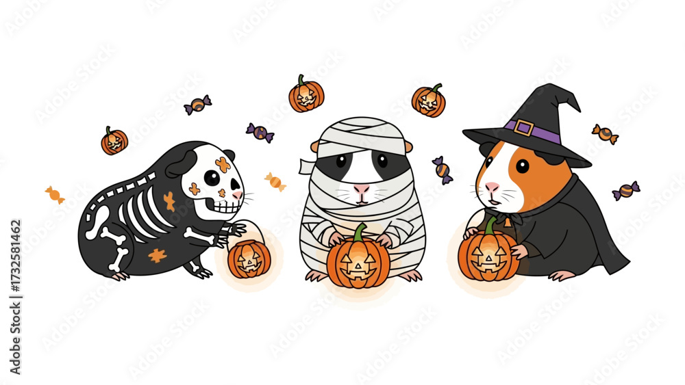 Stock-Vektorgrafik „Halloween Guinea Pig Trio: Adorable guinea pigs ...