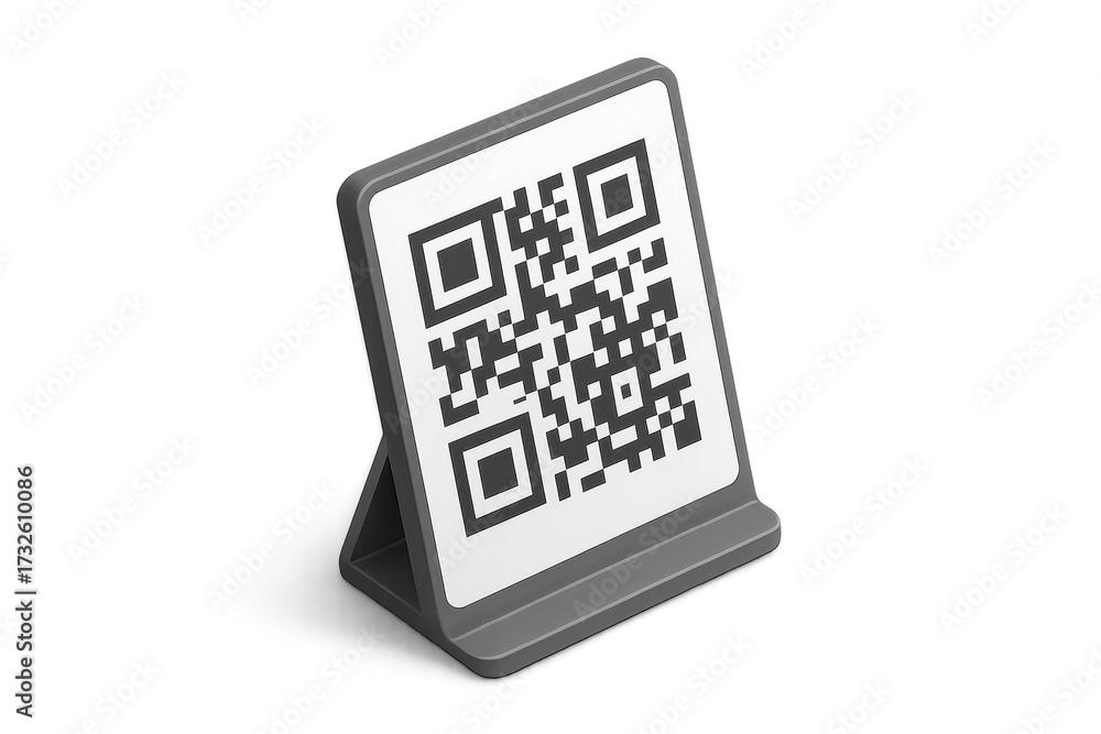 Modern QR code on grey stand, transparent background, isolated 3D ...