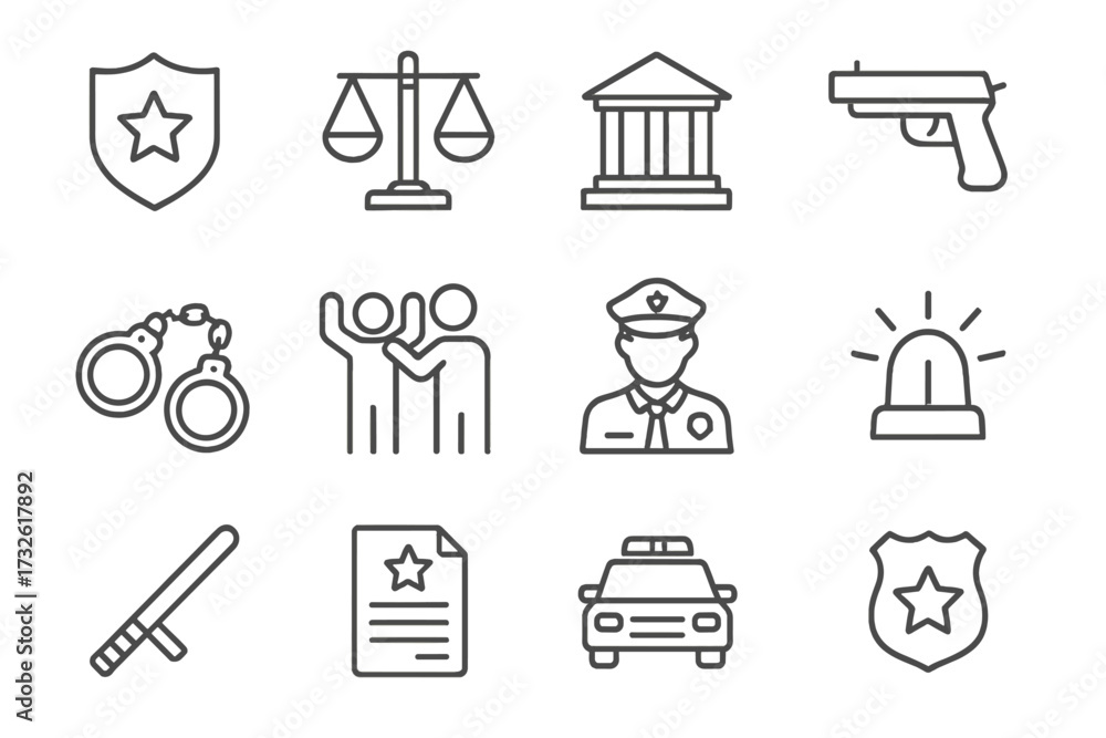 Police web icons in line style collection, law, judgement, court ...