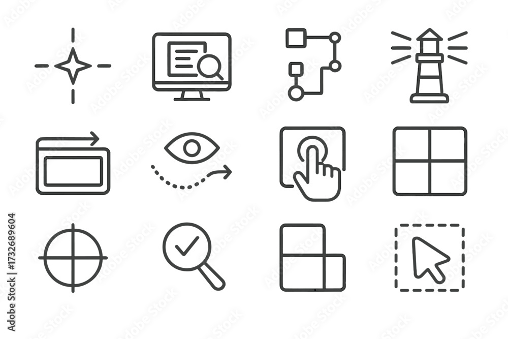 Icon tool advisor compass interface screen analyzer lens vector flow ...