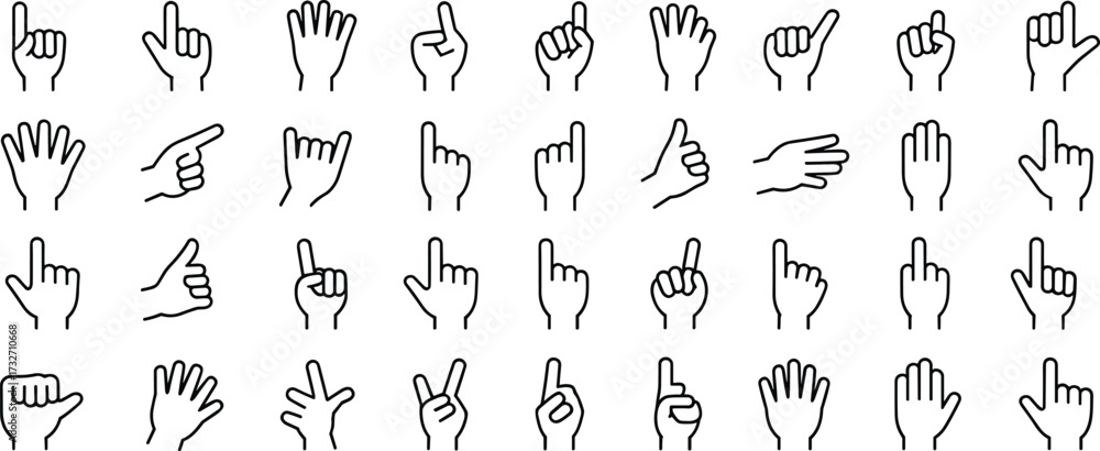 Sign language hand gestures, black and white line art, ASL alphabet ...