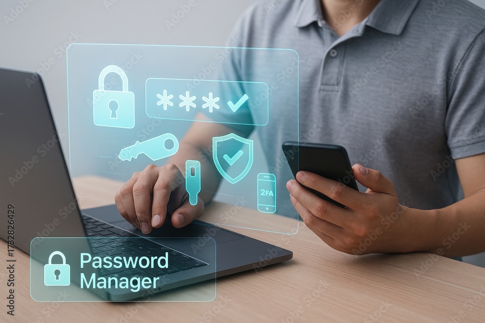 Foto de Stock Secure your digital life managing passwords with a password manager home office ...