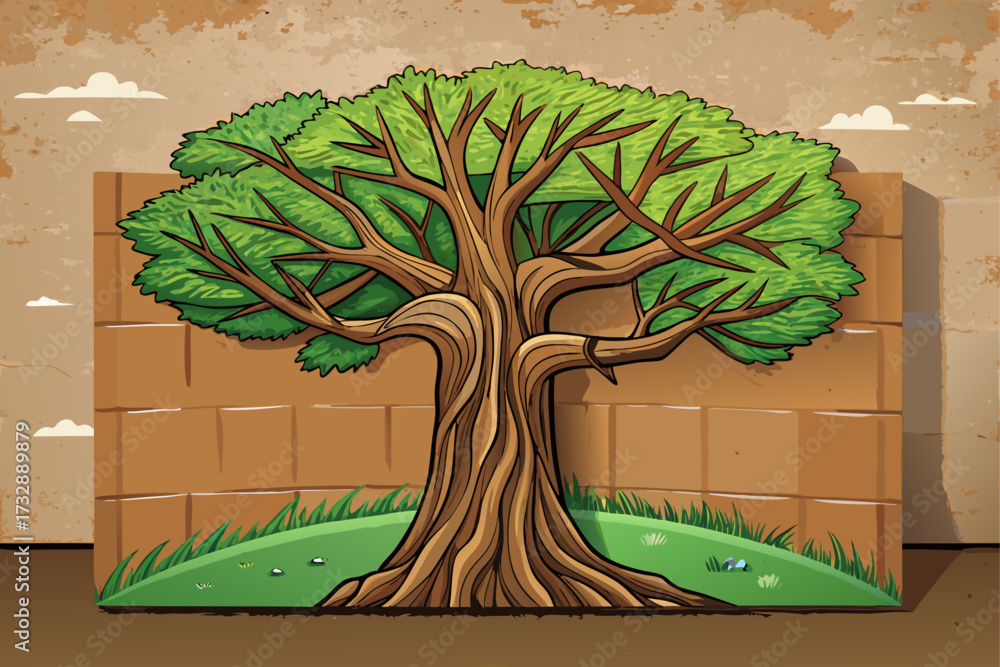 vector of Draw a big tree trunk on brown cardboard and stick it on the ...