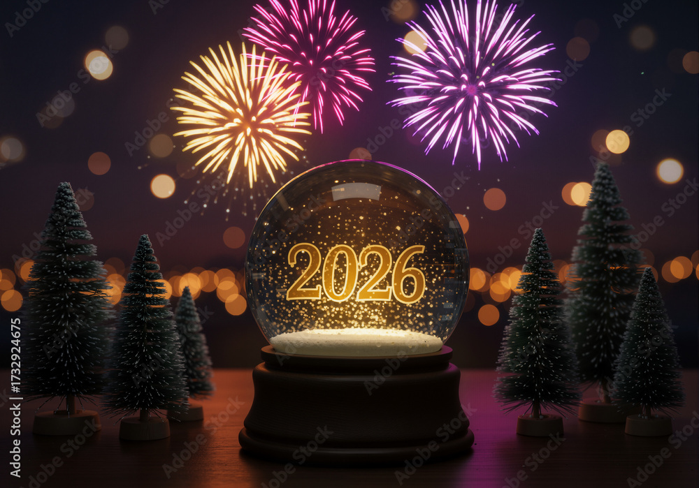 Snow Globe with "2026" and Fireworks – Whimsical Welcome to the New ...