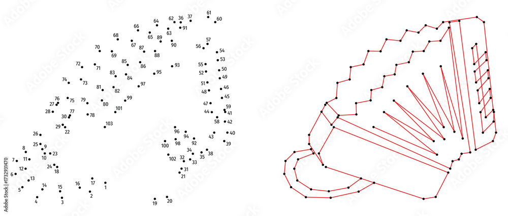 Musical instrument accordion. Connect the dots educational drawing game ...