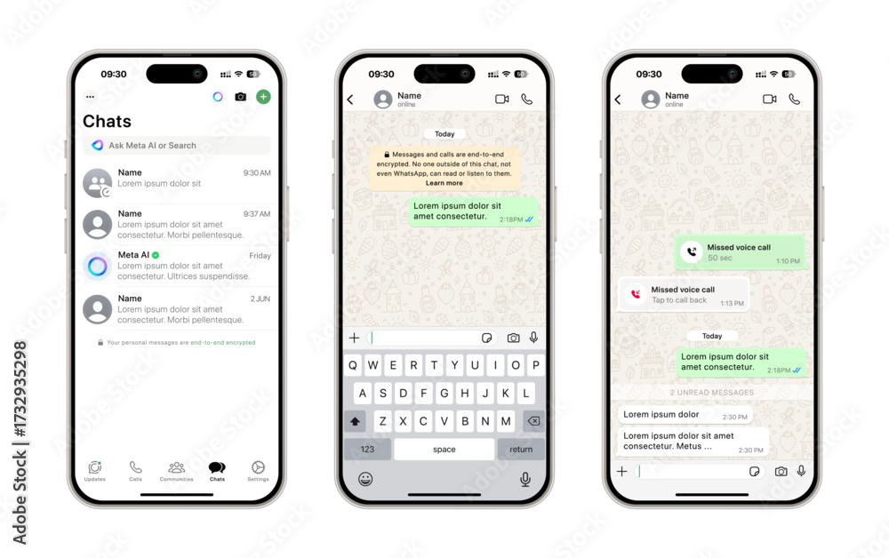 WhatsApp messenger template UI 2025 update with modern chat design ...
