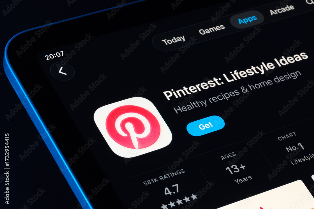 Pinterest app page on App Store for iPad, Apple Liquid Glass design in ...