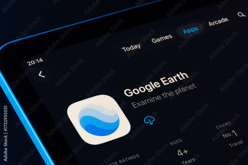 Google Earth app page on App Store for iPad, Apple Liquid Glass design ...