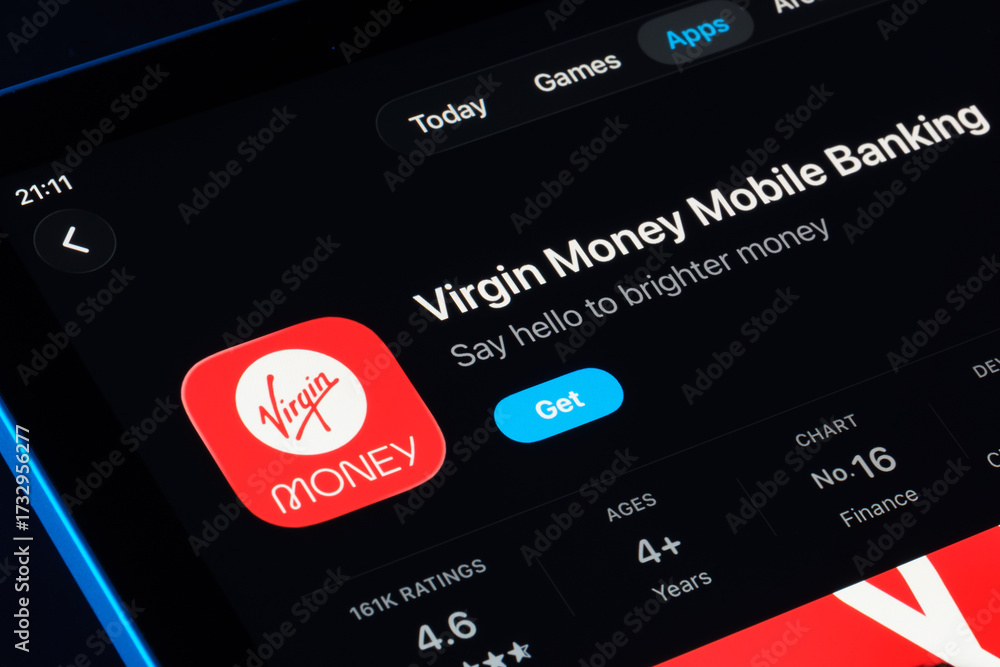 Stock-Foto „Virgin Money Mobile Banking app page on App Store for iPad ...
