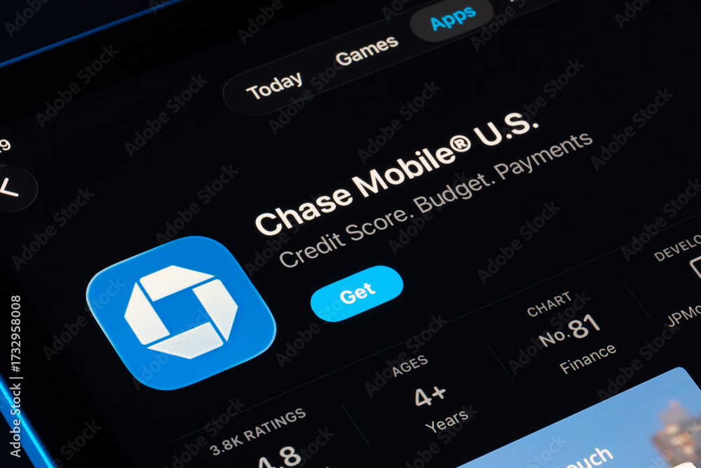 Chase Mobile US app page on App Store for iPad, Apple Liquid Glass ...
