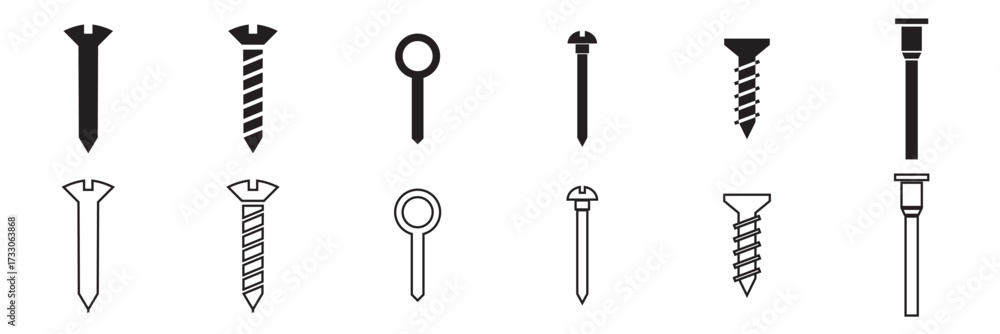 Different screw head types icon. Collection of various screw head icons ...