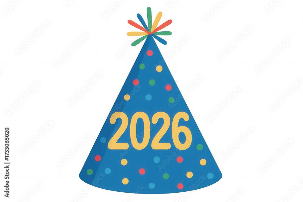 Party hat with 2026 text. Blue cone hat for new year's eve celebration ...