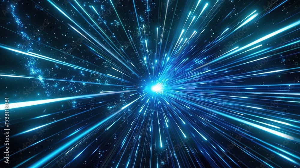 Abstract sci-fi hyperspace light speed effect with radiant blue energy ...