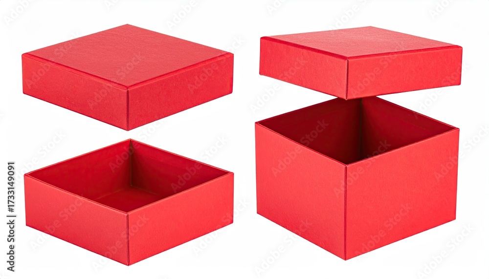 Four images of a red, square box, with the lid opening in stages Stock ...