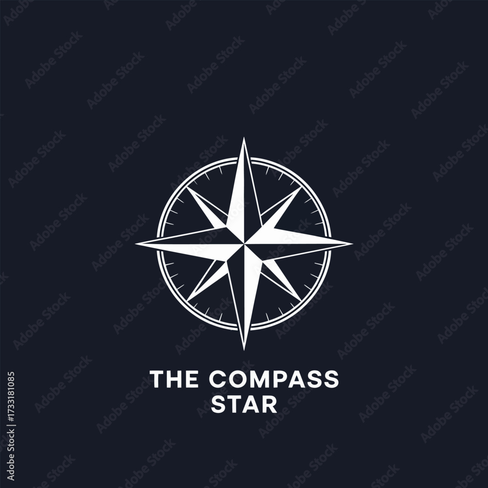 Modern compass rose symbol, maritime navigation badge, sharp geometric ...