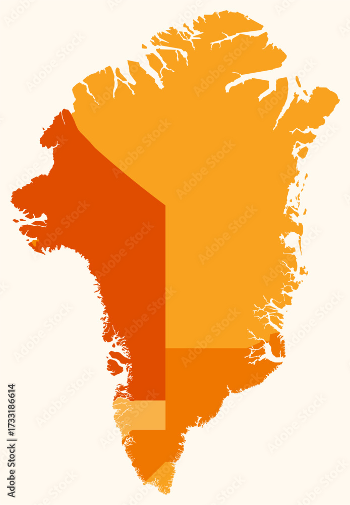 Map of Greenland with regions. Just a simple country border map with region division. Orange ...