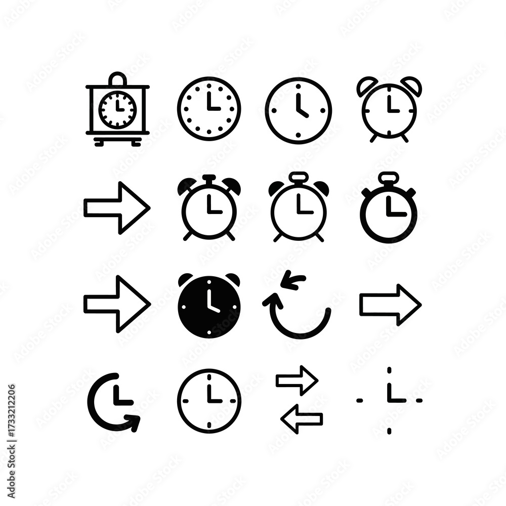 Four stylized clock icons showing reload, reset, and circular time flow ...