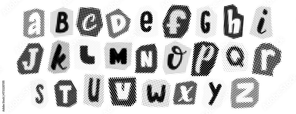 Retro pixelated letters design. Black halftone alphabet. Comic pop art ...