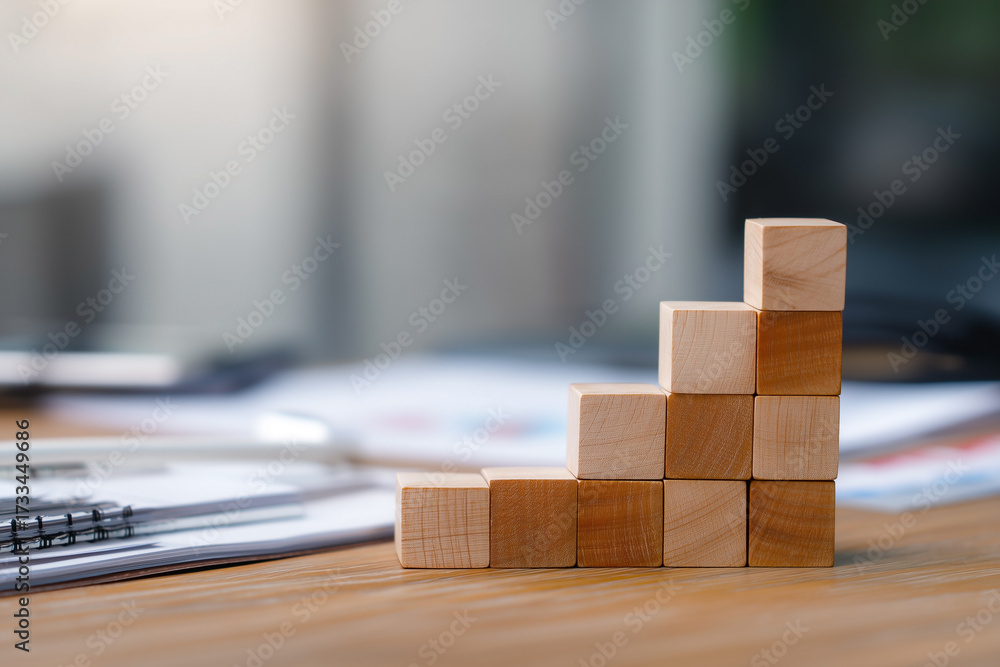 Wooden blocks are stacked in ascending order, representing growth ...