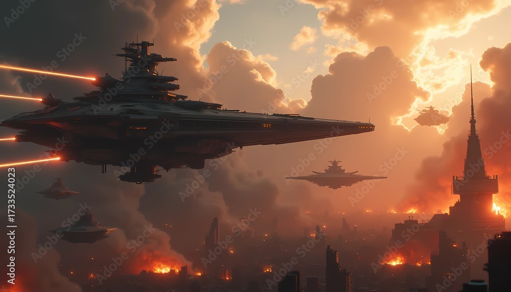 Intense spaceship background 4k massive alien starships invading city ...