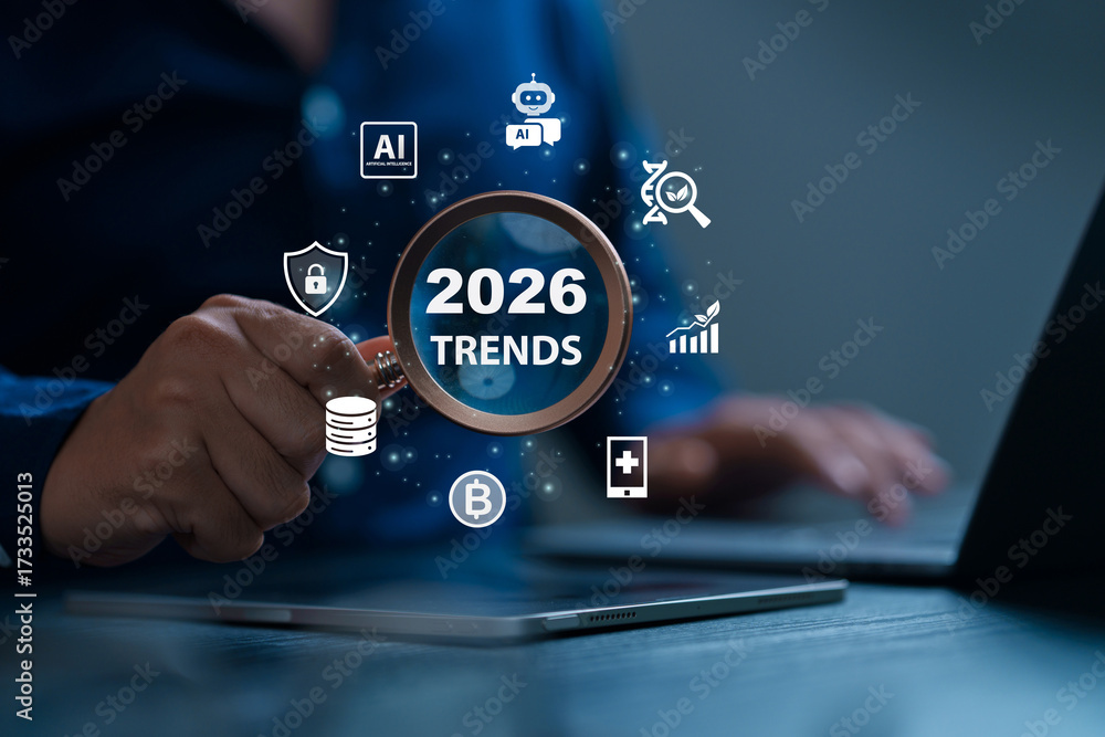 Stock Foto 2026 Trends Concept Businessman With 2026 Trends And Icons