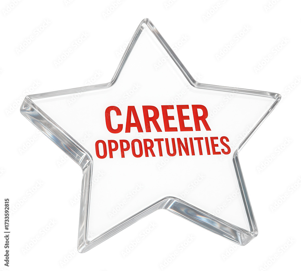 Clear star-shaped sticker with CAREER OPPORTUNITIES message in bold red ...
