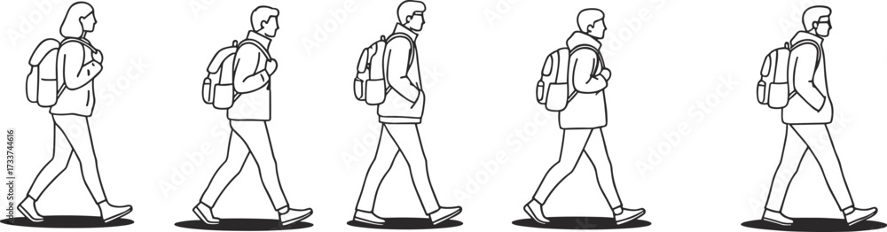 PrintWalking sequence illustration, human motion study, backpack ...