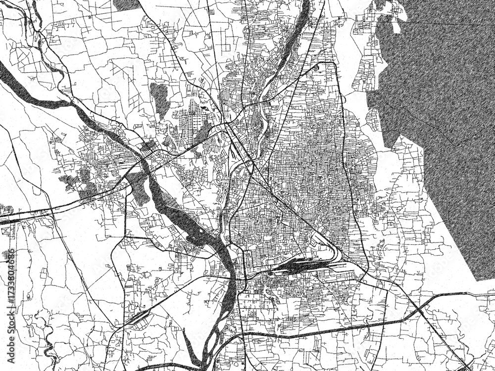 Stock-Illustration „Black and white illustrated map of Siliguri, India ...