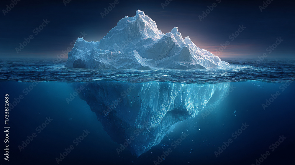 Stock-Foto „Night view of a floating iceberg with its vast underwater ...