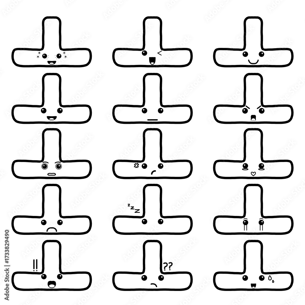 Cute korean alphabet vowel o doodle character with various expressions ...