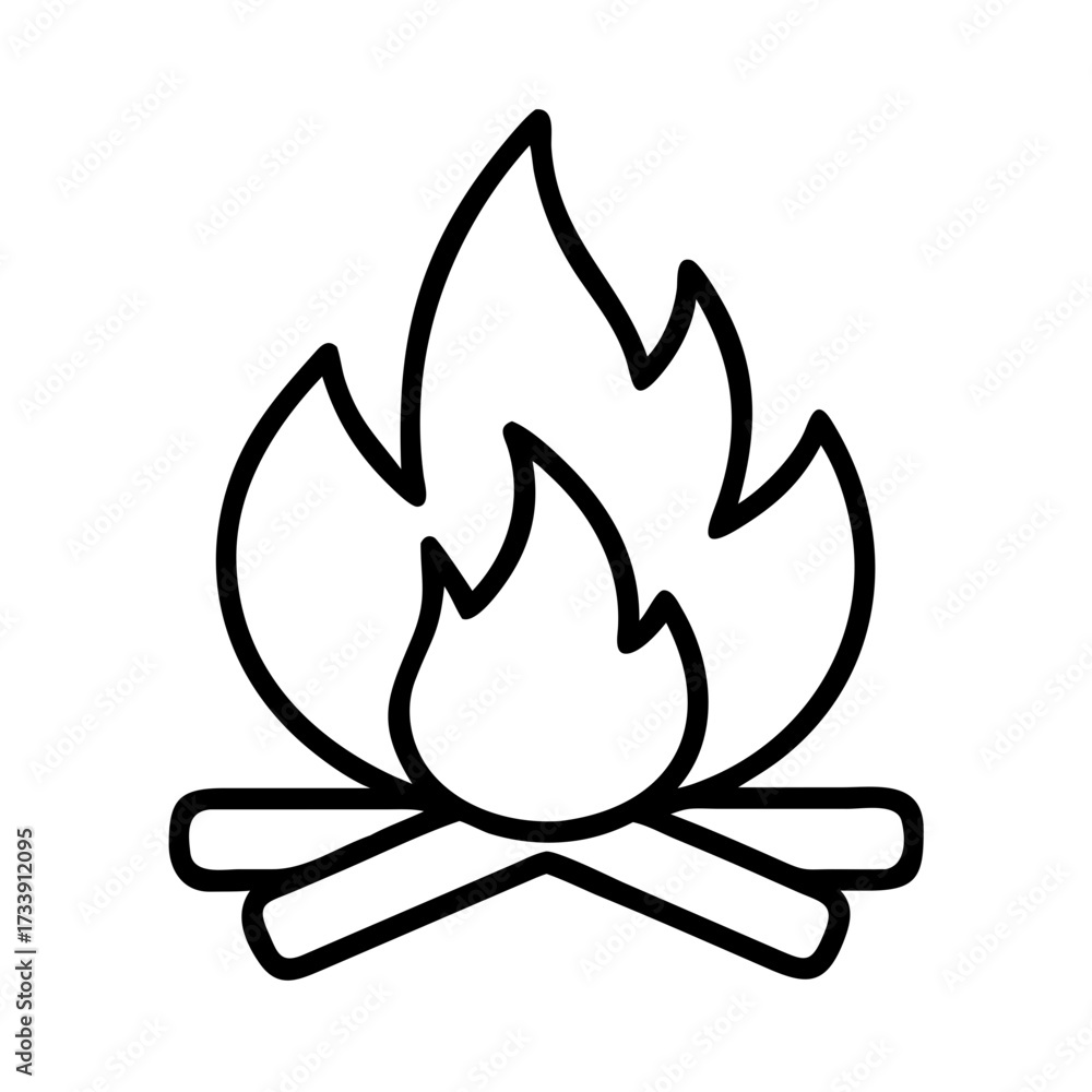 Vector art of campfire icon simple outline drawing of a fire with logs ...