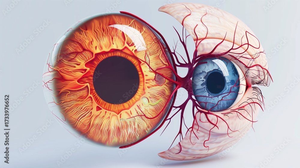 Diabetic Eye Disease Month. scientific illustration: healthy eye ...