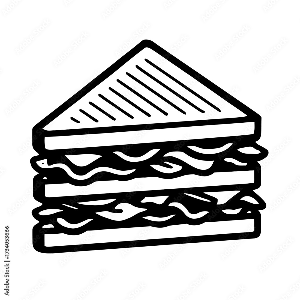 Simple Outline Toasted Club Sandwich Cut in Triangle Icon - Graphic ...