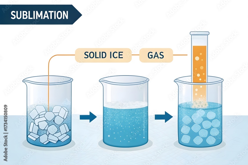 Sublimation process visualization with ice changing to gas form Stock ...